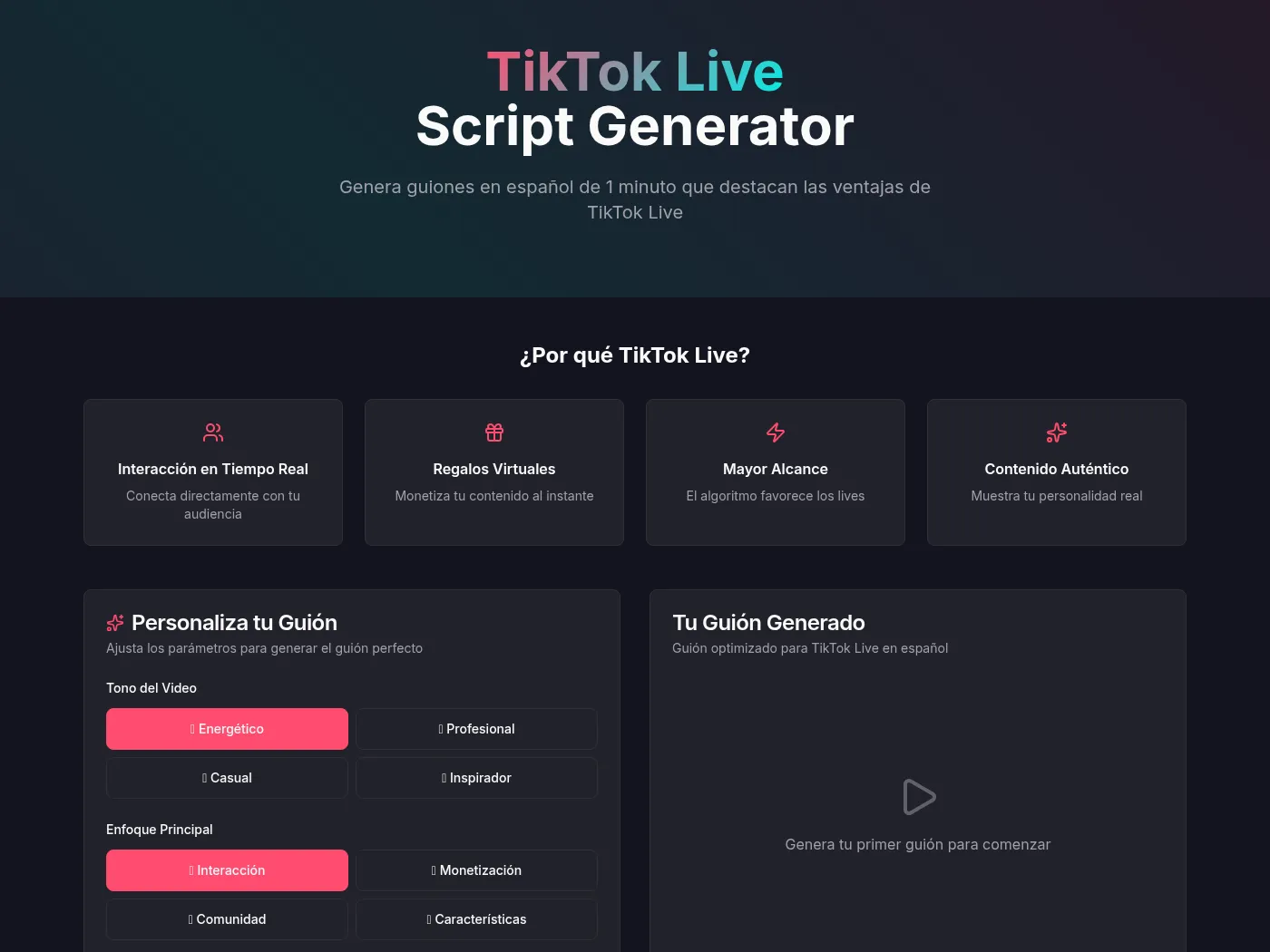 TikTok Live Advantage Spanish Video Script Generator