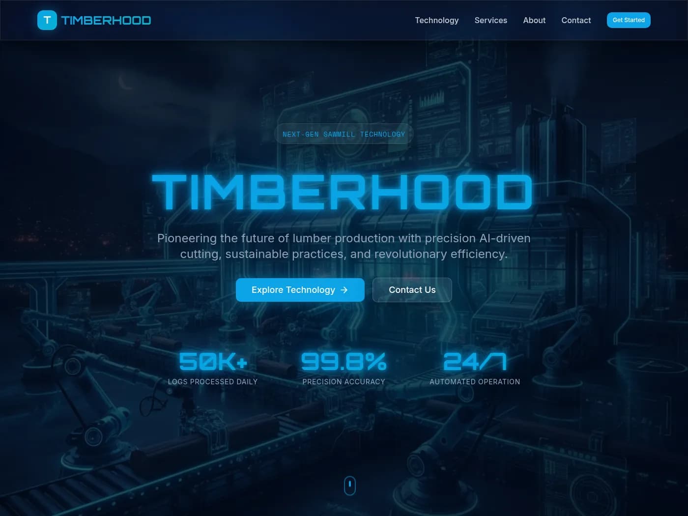 Timberhood Futuristic Sawmill Website
