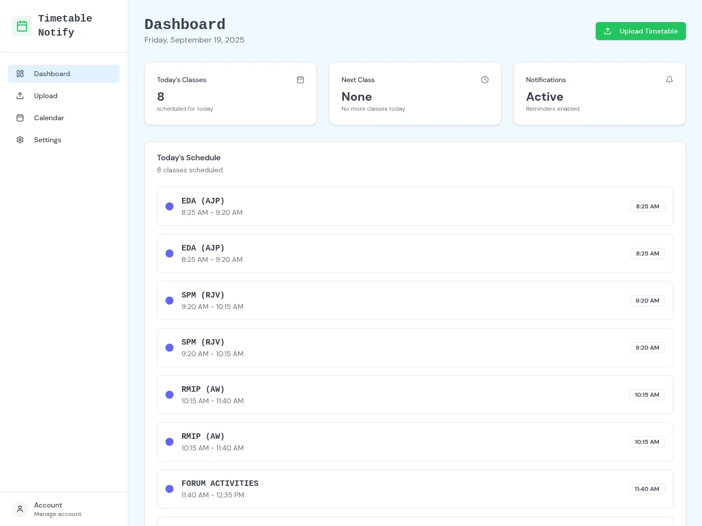 Timetable Notify: Smart AI-Powered Scheduling & Reminder Web App