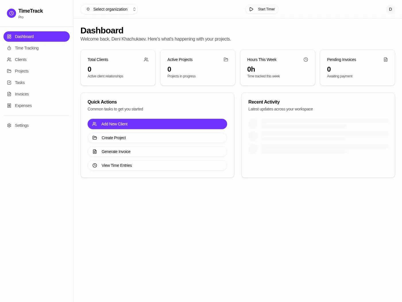 TimeTrack Pro – Multi-Tenant SaaS Time Tracking & Invoicing Platform