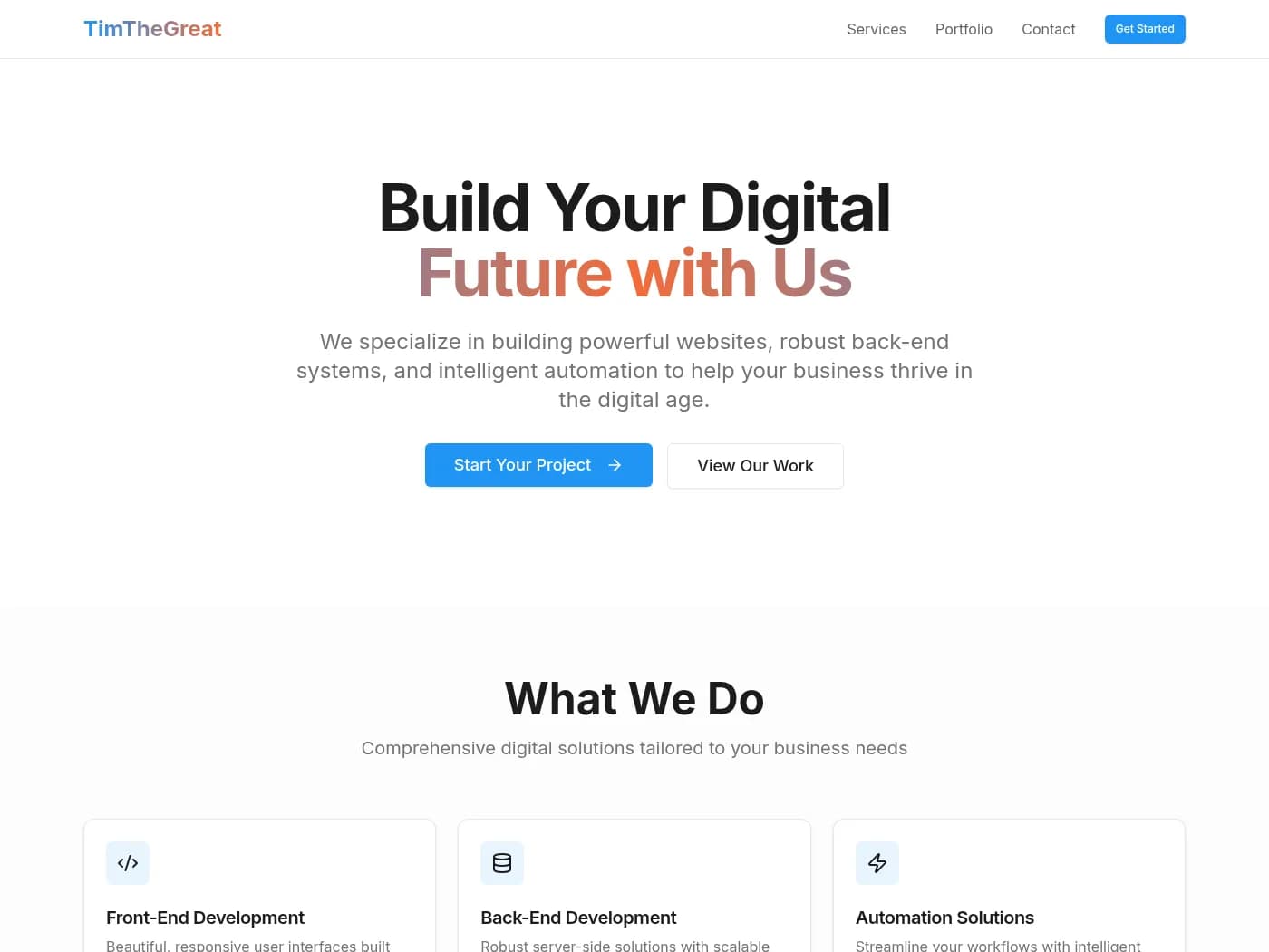 TimTheGreat Agency Portfolio and Services Website