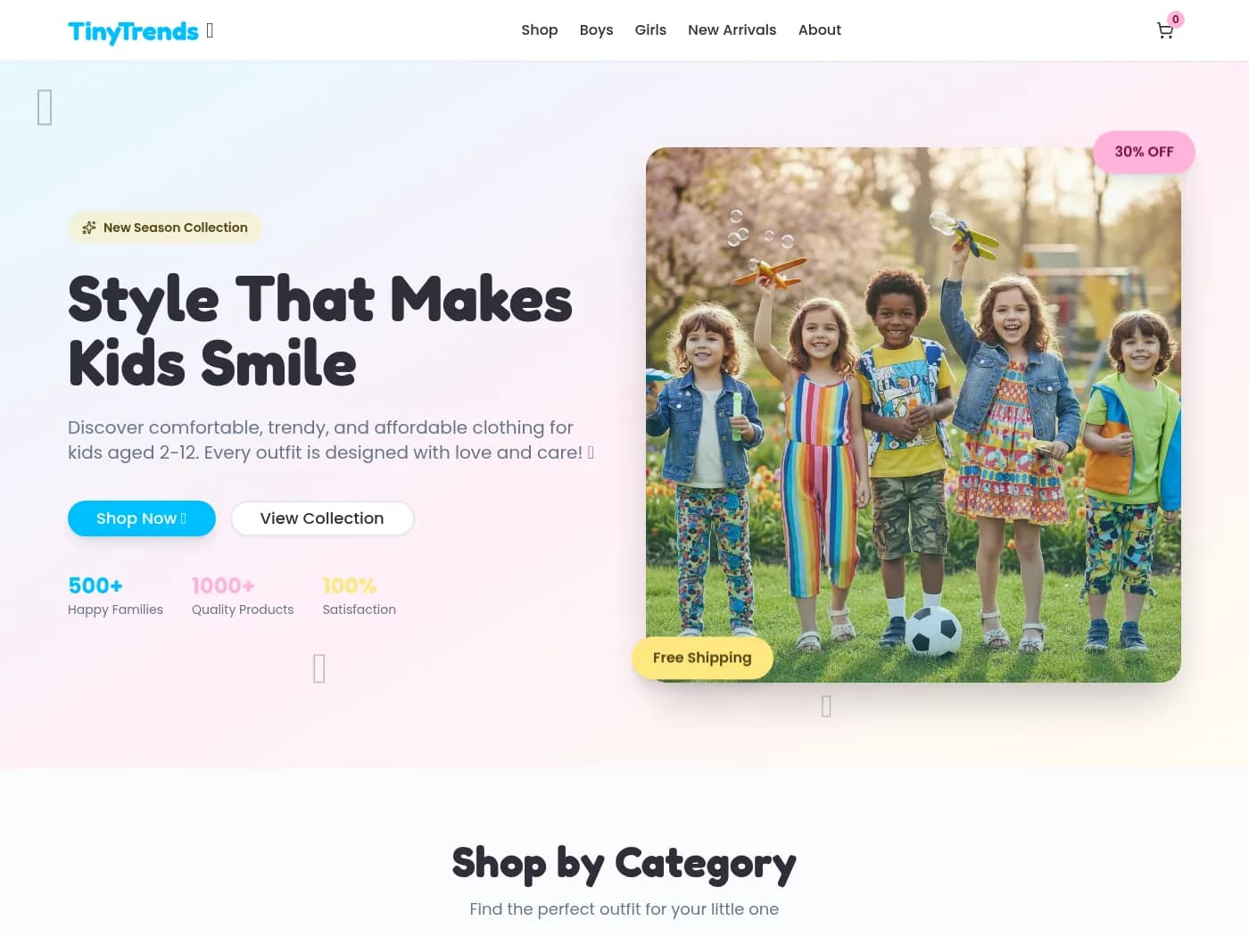 TinyTrends Kids Wear eCommerce Website