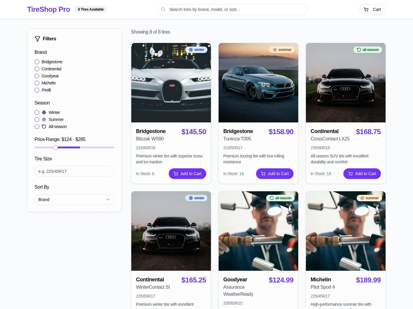Tire Shop Webshop with Advanced Filtering