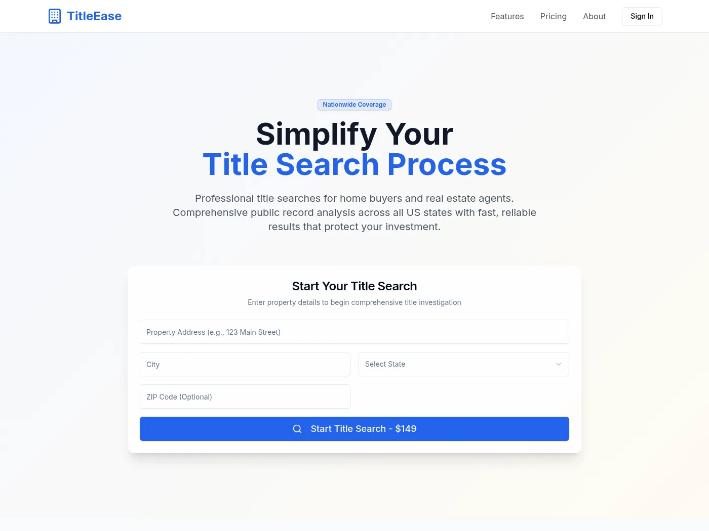 TitleEase: Nationwide Real Estate Title Search Platform