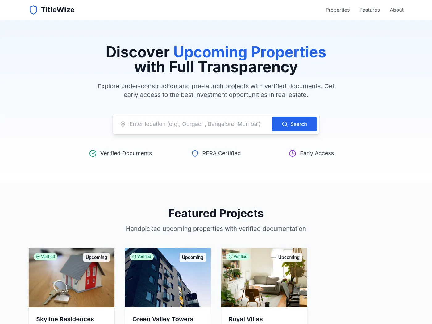 TitleWize: Verified Real Estate Marketplace for Upcoming Properties