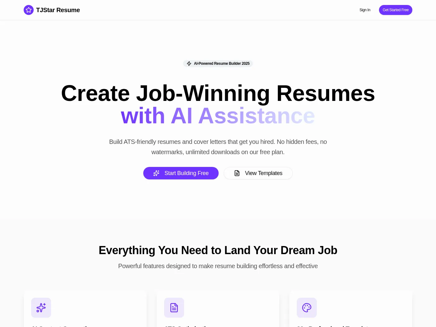 TJStar Resume Pro: AI-Powered, Customizable Resume & Cover Letter Builder