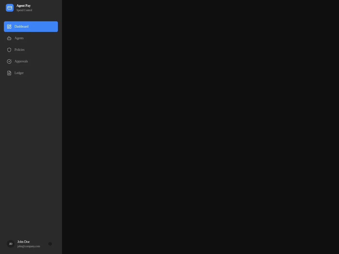 Tokenized Card Demo: Modern Dark Dashboard for AI Agent Spend Control