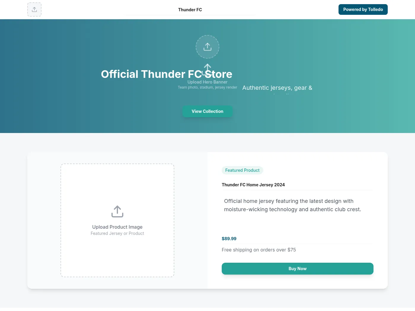 Tolledo Sports Club E-Commerce Page Template