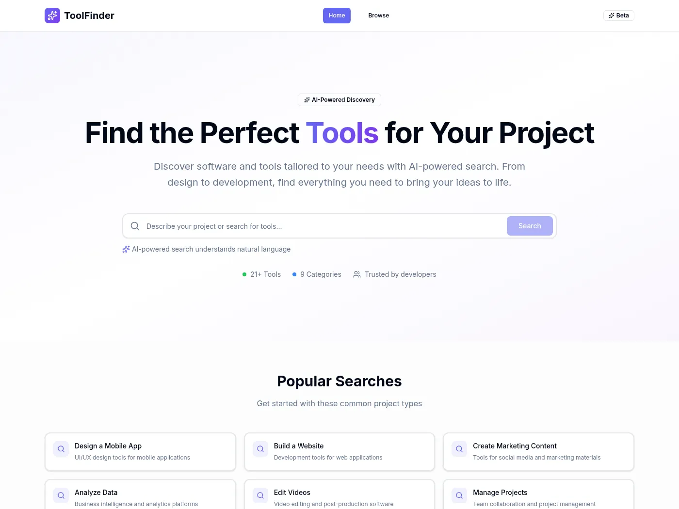 ToolFinder – AI-Powered Software & Tool Discovery Platform