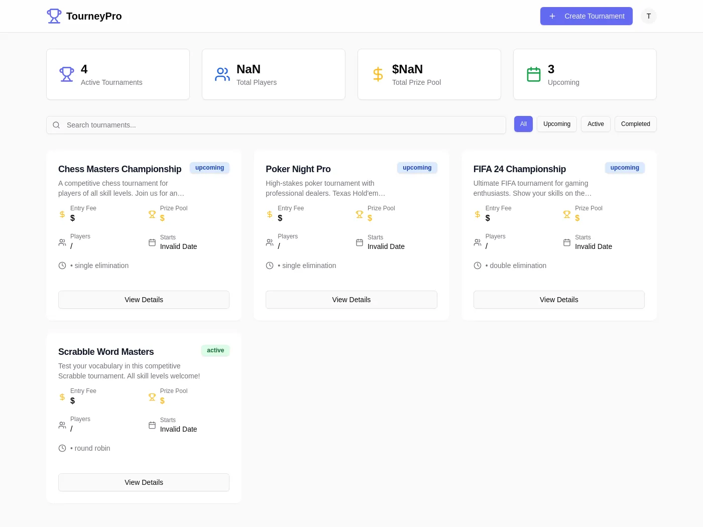 Tournament Hosting and Participation Platform