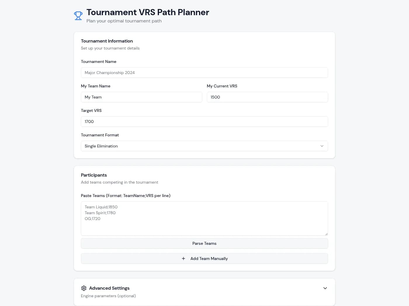 Tournament VRS Path Planner