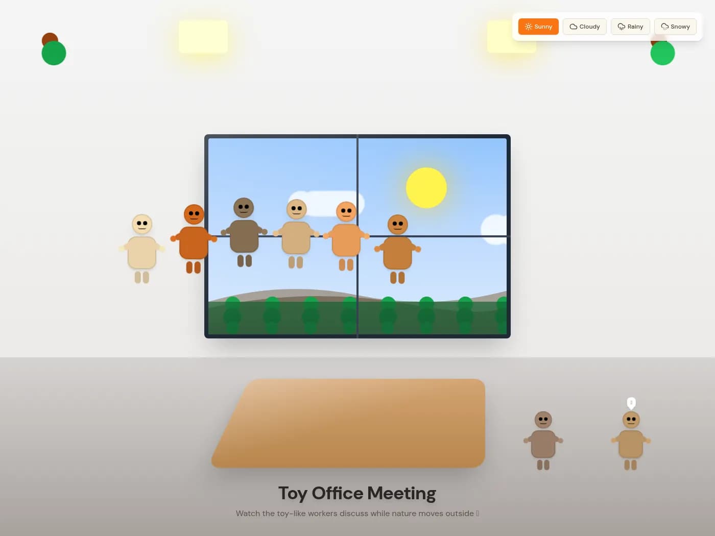 Toy-Like Animated Office Scene with Dynamic Nature Background