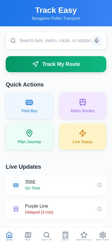 Track Easy: Comprehensive Public Transport App for Bengaluru Commuters