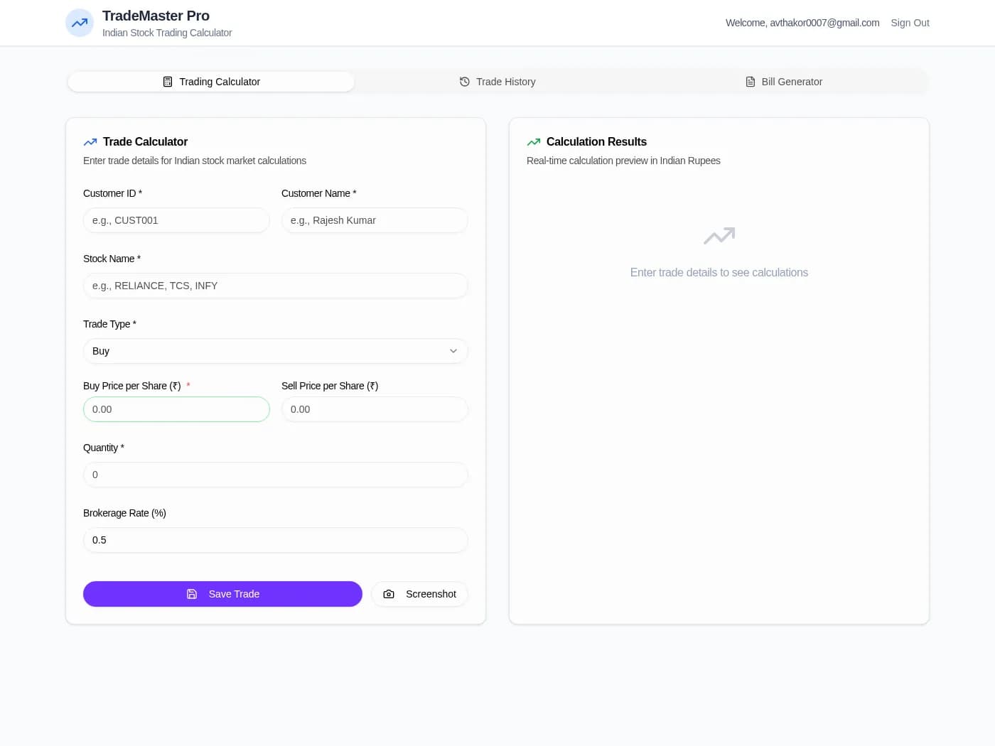 TradeMaster Pro: Advanced Trading Calculator & Billing Suite
