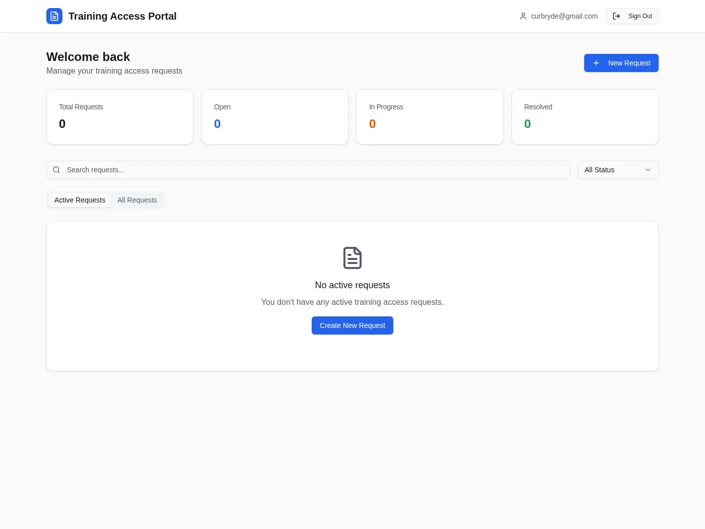 Training Access Issue Ticketing Dashboard