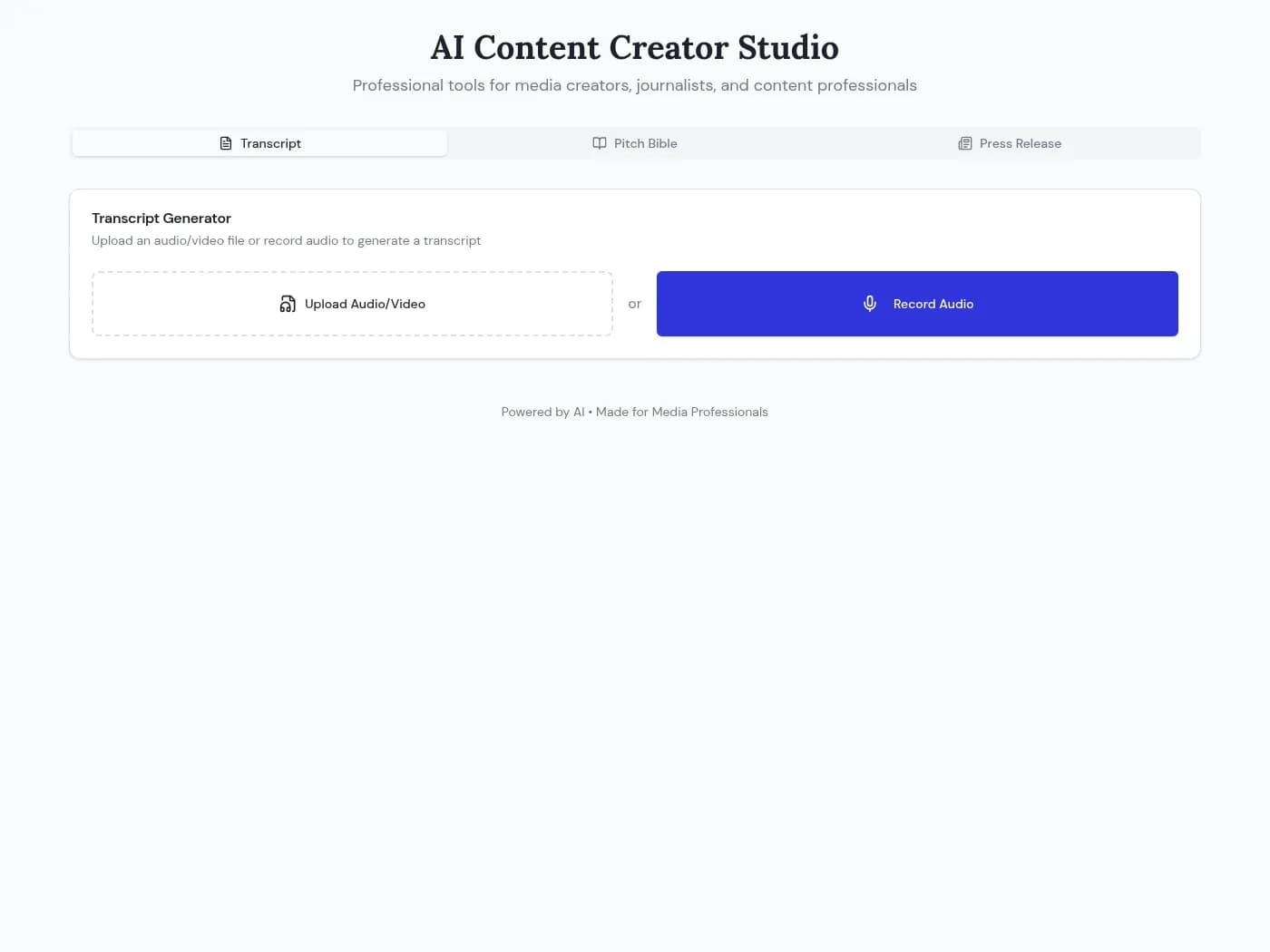 AI Transcript, Pitch Bible & Press Release Generator