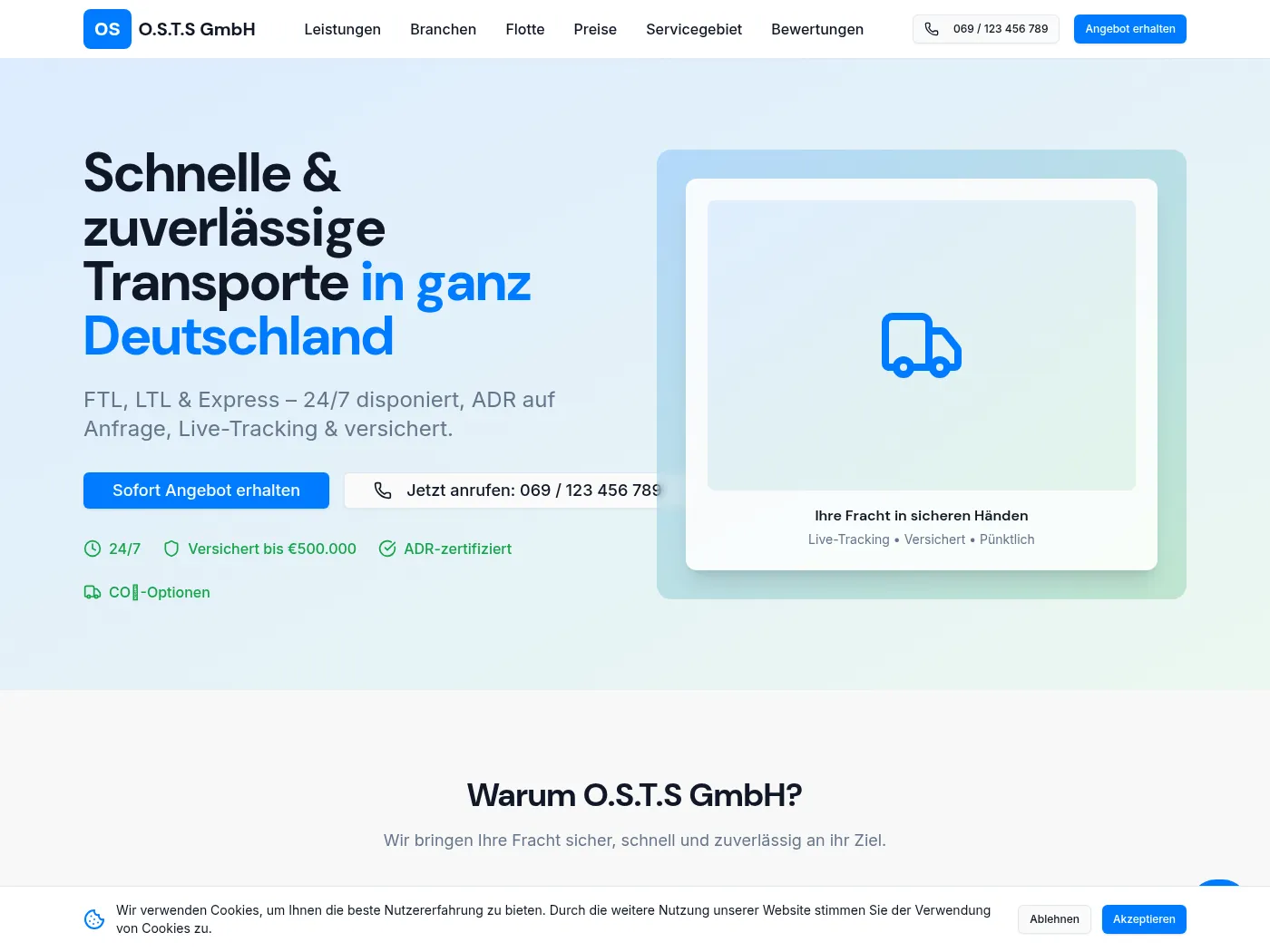 Premium German Transport & Logistics One-Page Website