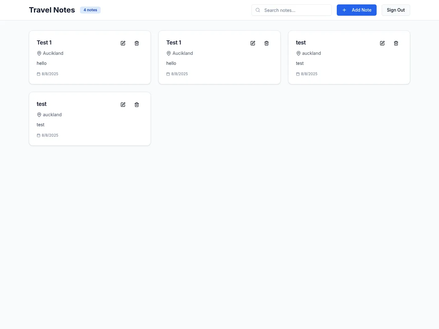 Travel Notes Dashboard