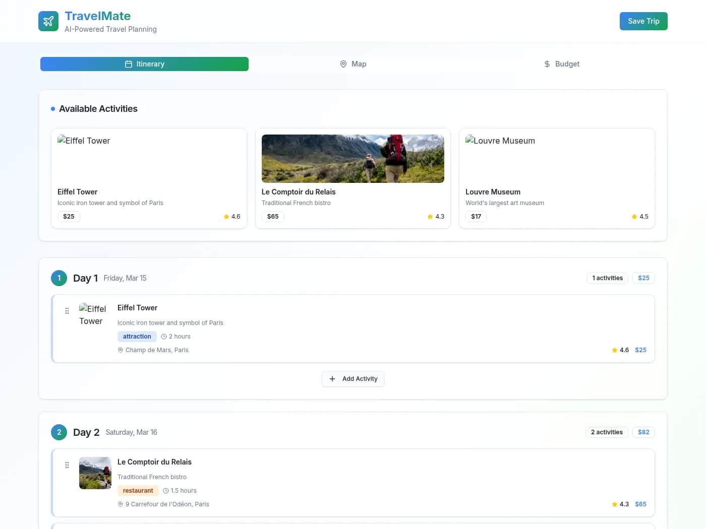 TravelMate: AI-Powered Interactive Travel Planning Web App