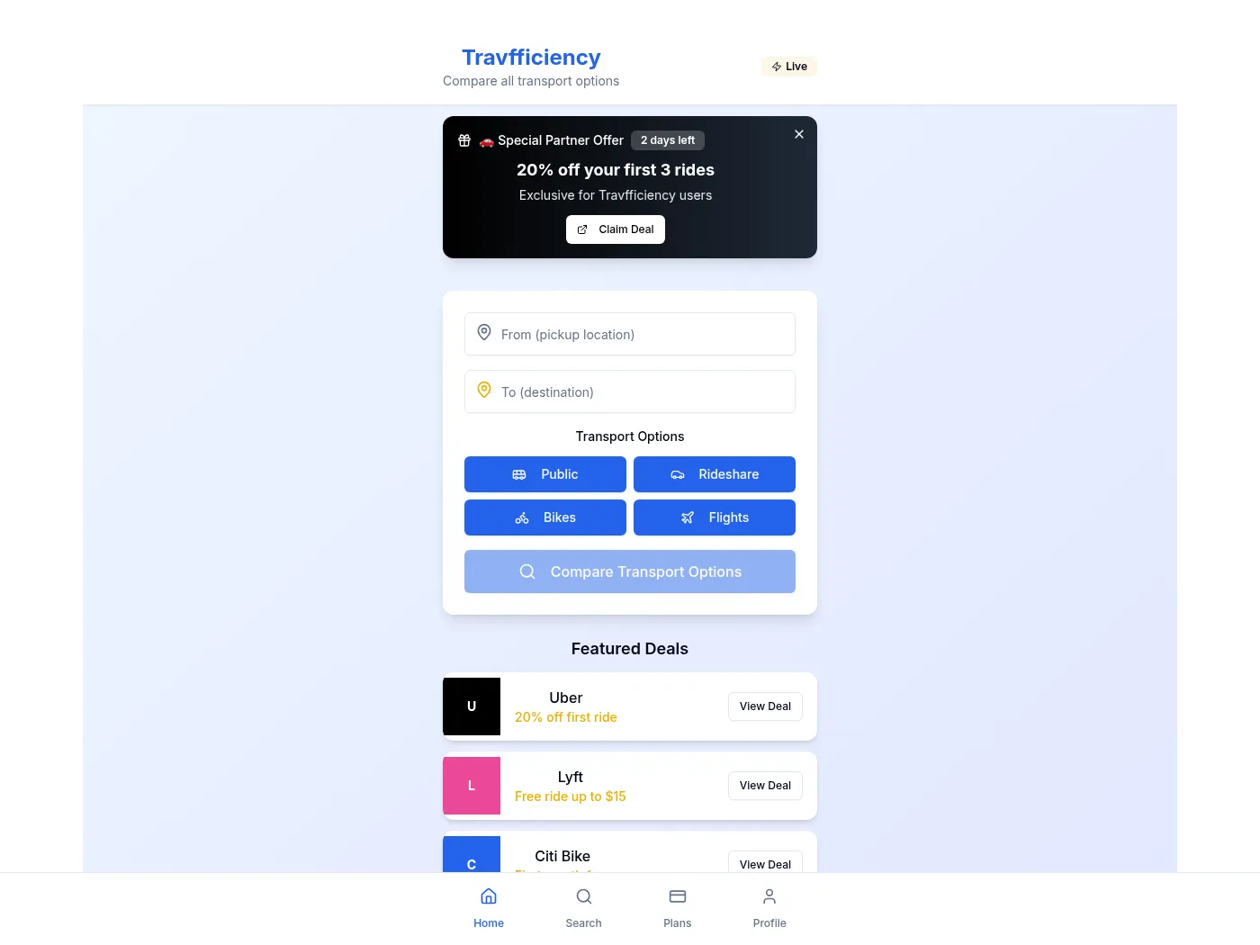 Travfficiency: Real-Time Multi-Modal Transport Price & ETA Comparison PWA
