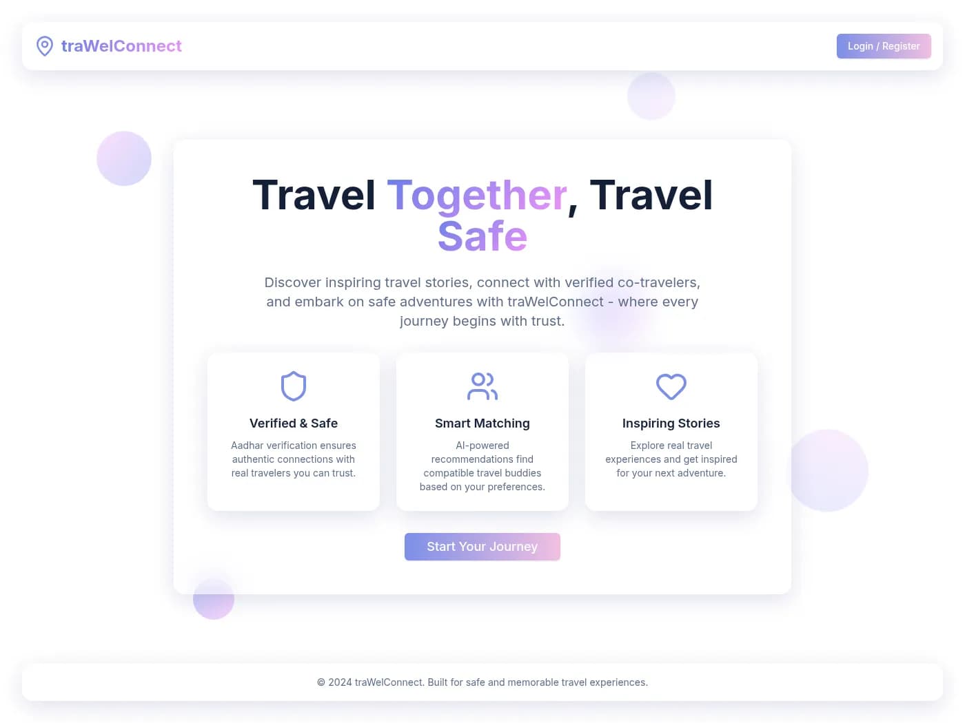 traWelConnect: Aesthetic, Safe, Verified Travel Buddy Web Platform