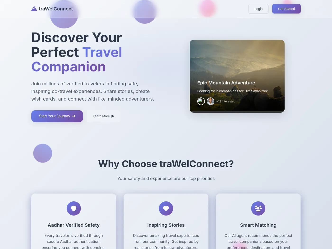 traWelConnect: Safe & Inspiring Co-Travel Discovery Platform