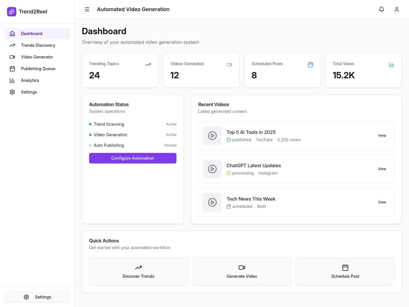 Trend2Reel: Automated Viral Short-Form Video Generation & Publishing System