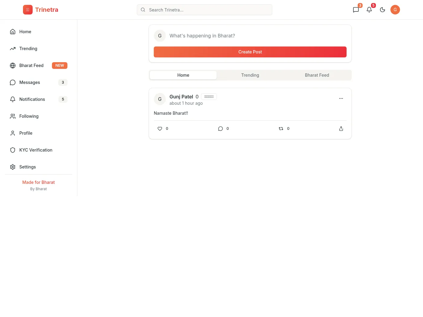 Trinetra - India-First Social Media Platform with AI Moderation, Multilingual Support, and Trusted KYC System