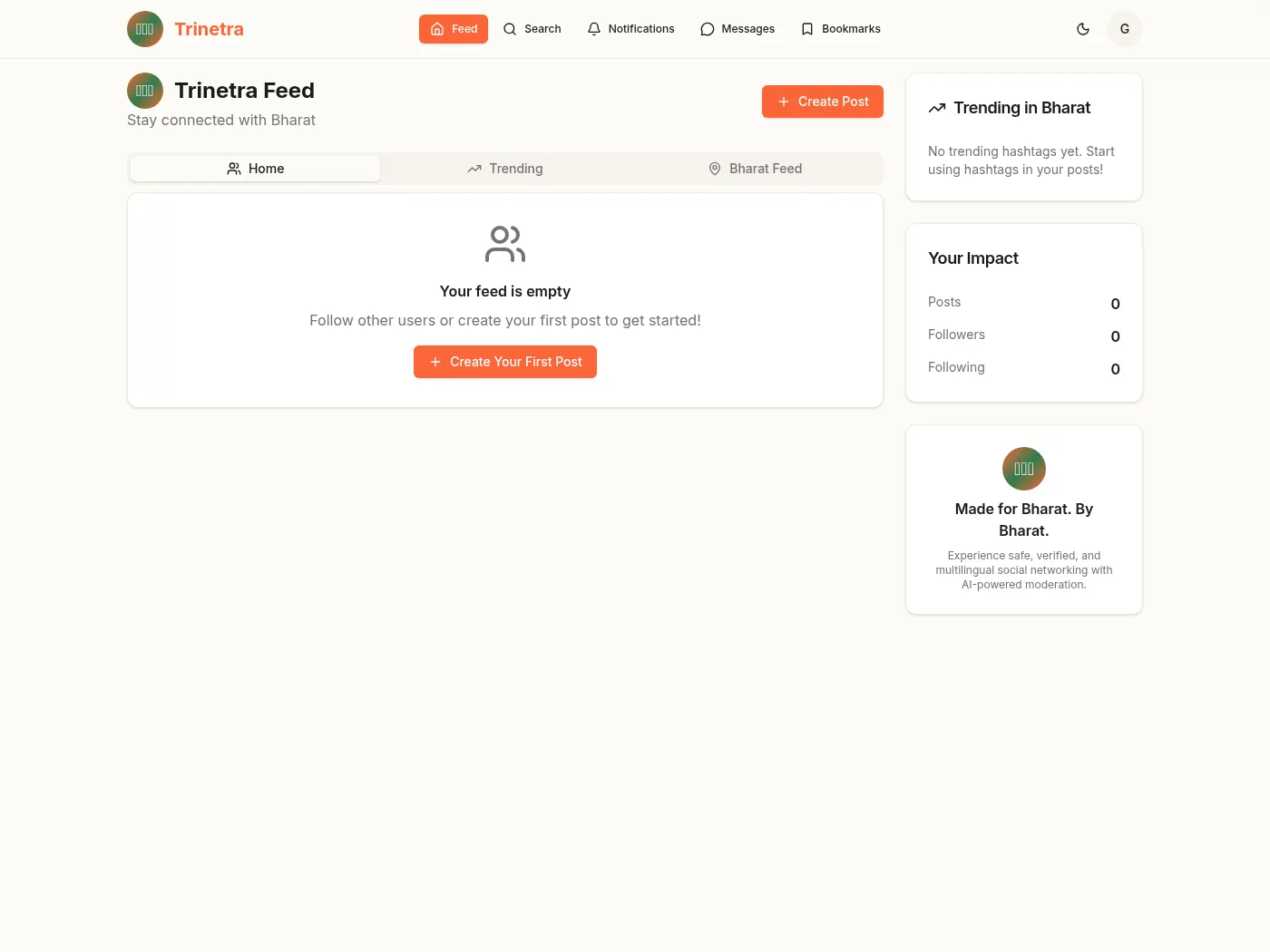 Trinetra: Bharat-First Social Media Platform with AI Moderation & Multilingual Support