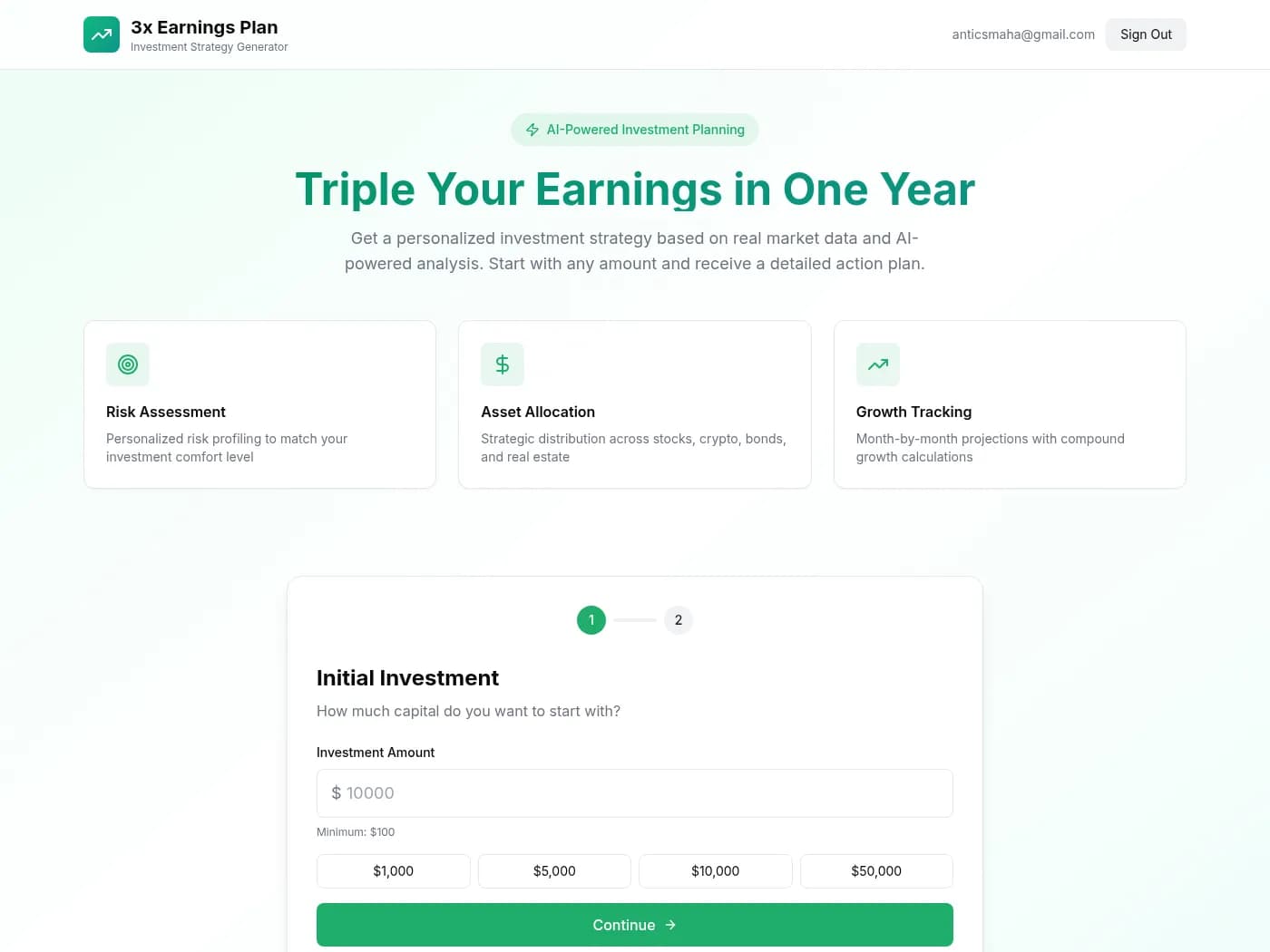 Triple Earnings Investment Plan Generator