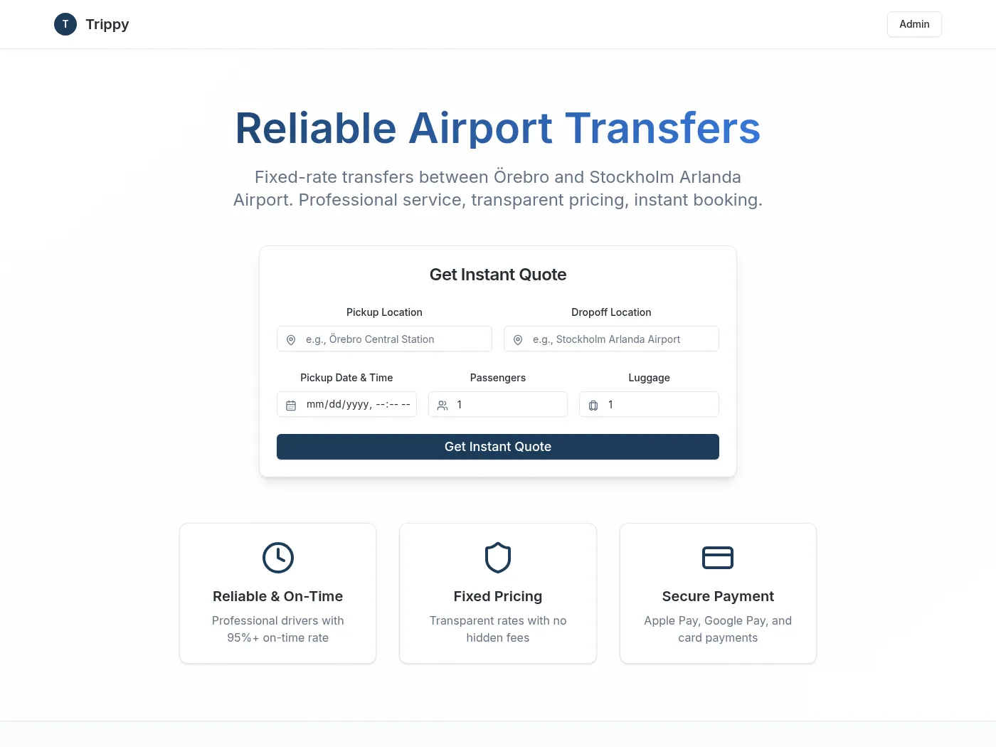 Trippy Airport Transfer Booking MVP for Örebro ⇄ Arlanda