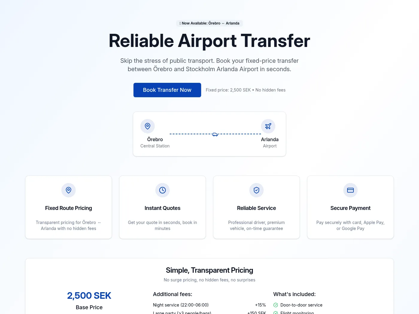 Trippy Airport Transfer MVP (Örebro ⇄ Arlanda)