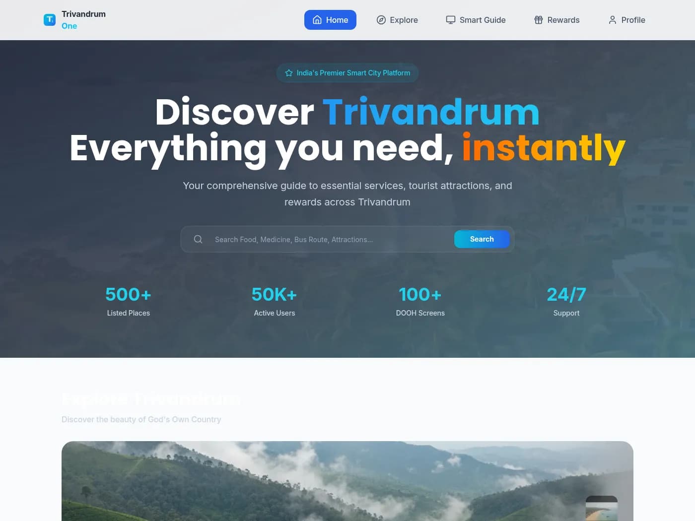 Trivandrum One – Smart City Guide, QR Reward Platform & Admin Dashboard