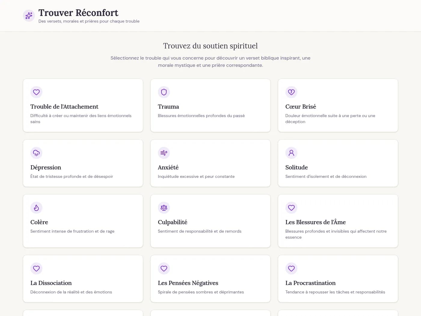 Trouver Réconfort : Application de Versets, Morale et Prière pour Chaque Trouble