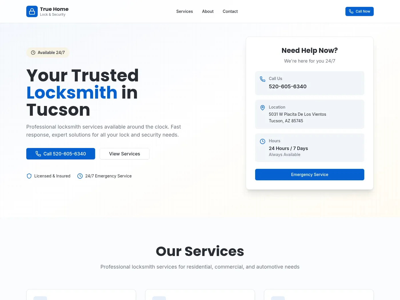 True Home Lock & Security Locksmith Website