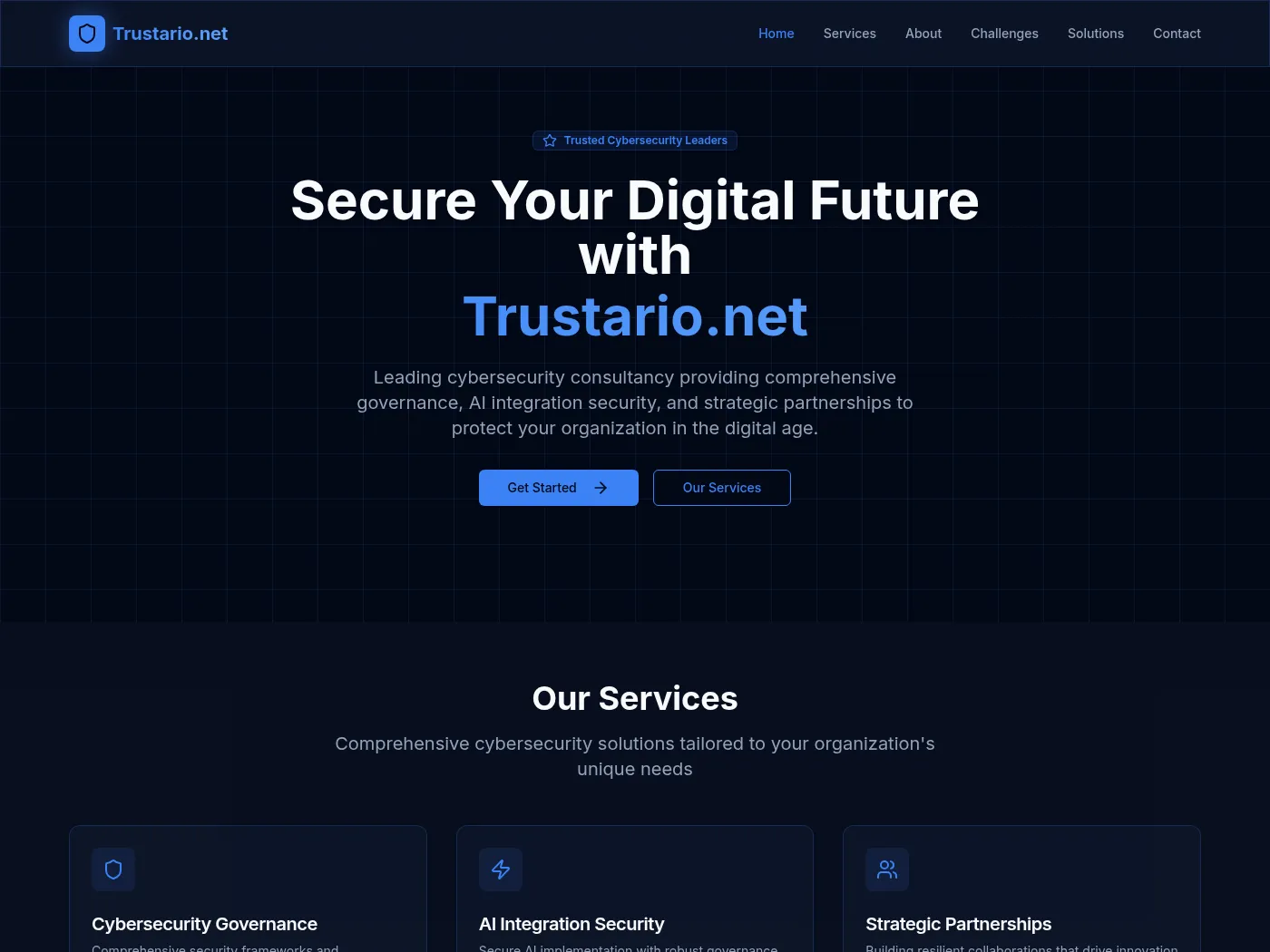 Trustario.net Cybersecurity Consultancy One-Page Website