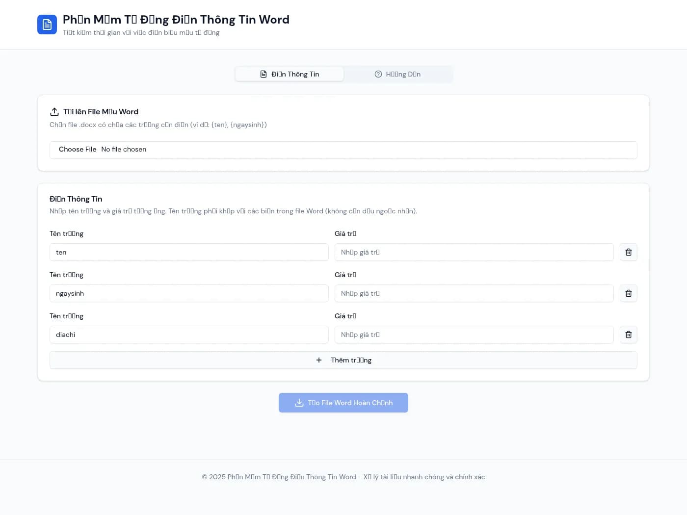 Phần Mềm Tự Động Điền Thông Tin Vào File Word
