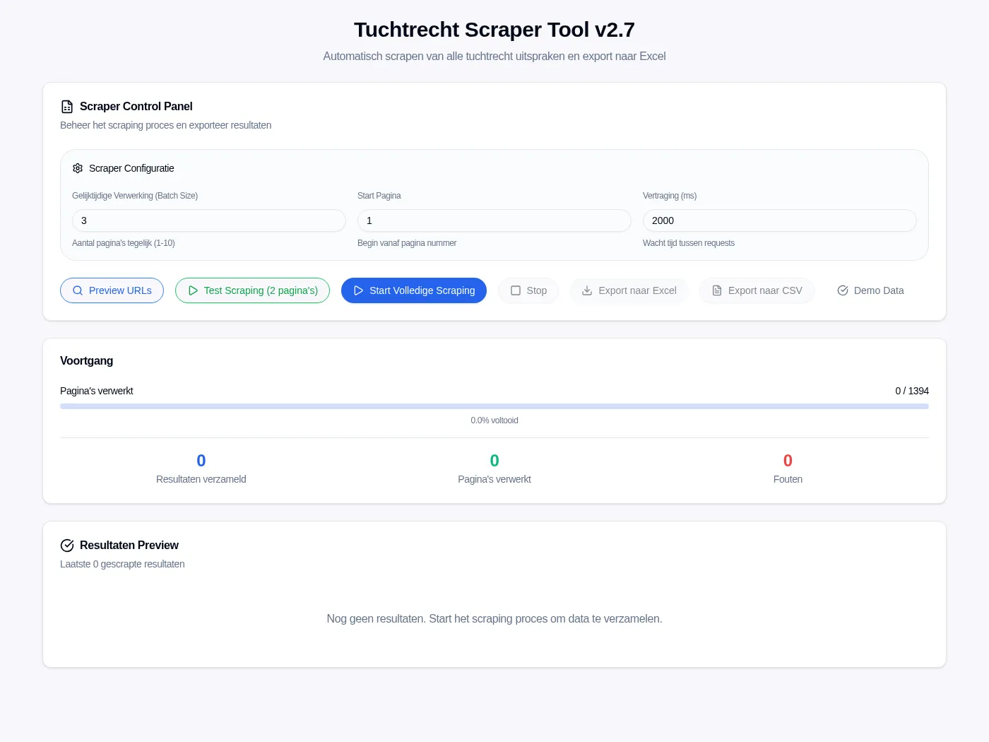 Tuchtrecht Resultaten Scraper en Excel Export Tool