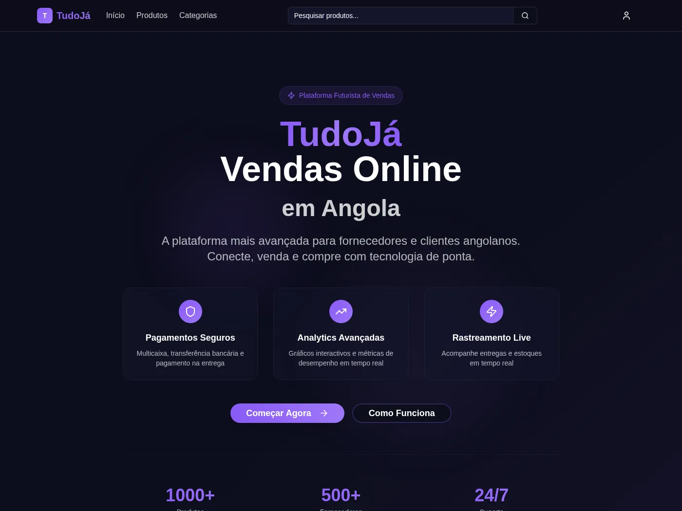 TudoJá - Plataforma Futurista de Vendas Online para Fornecedores e Clientes em Angola