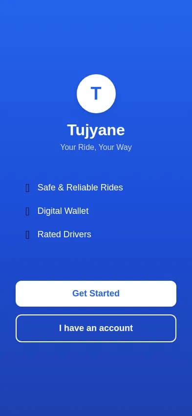 Tujyane Ride-Sharing Mobile App UI/UX