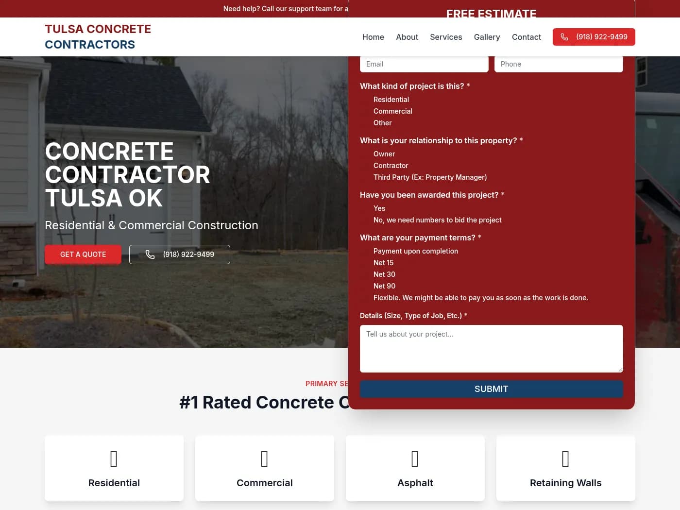 Tulsa Concrete Contractors Website Clone