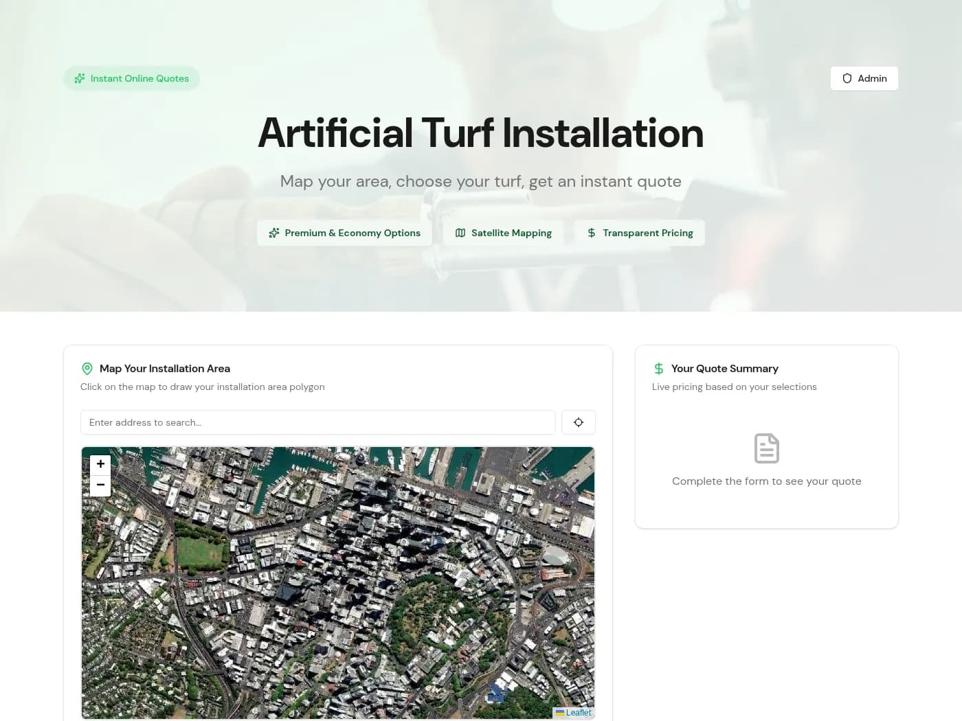 Instant Quote Calculator for Artificial Turf Installation with Satellite Mapping