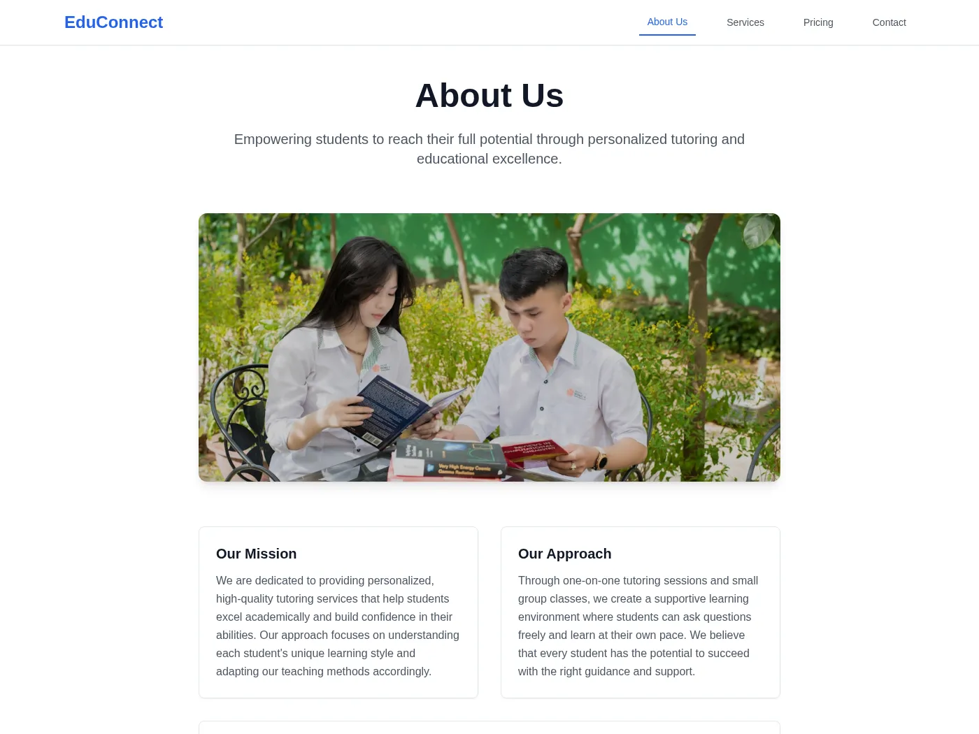 Tutoring Business Website with Clickable Navigation