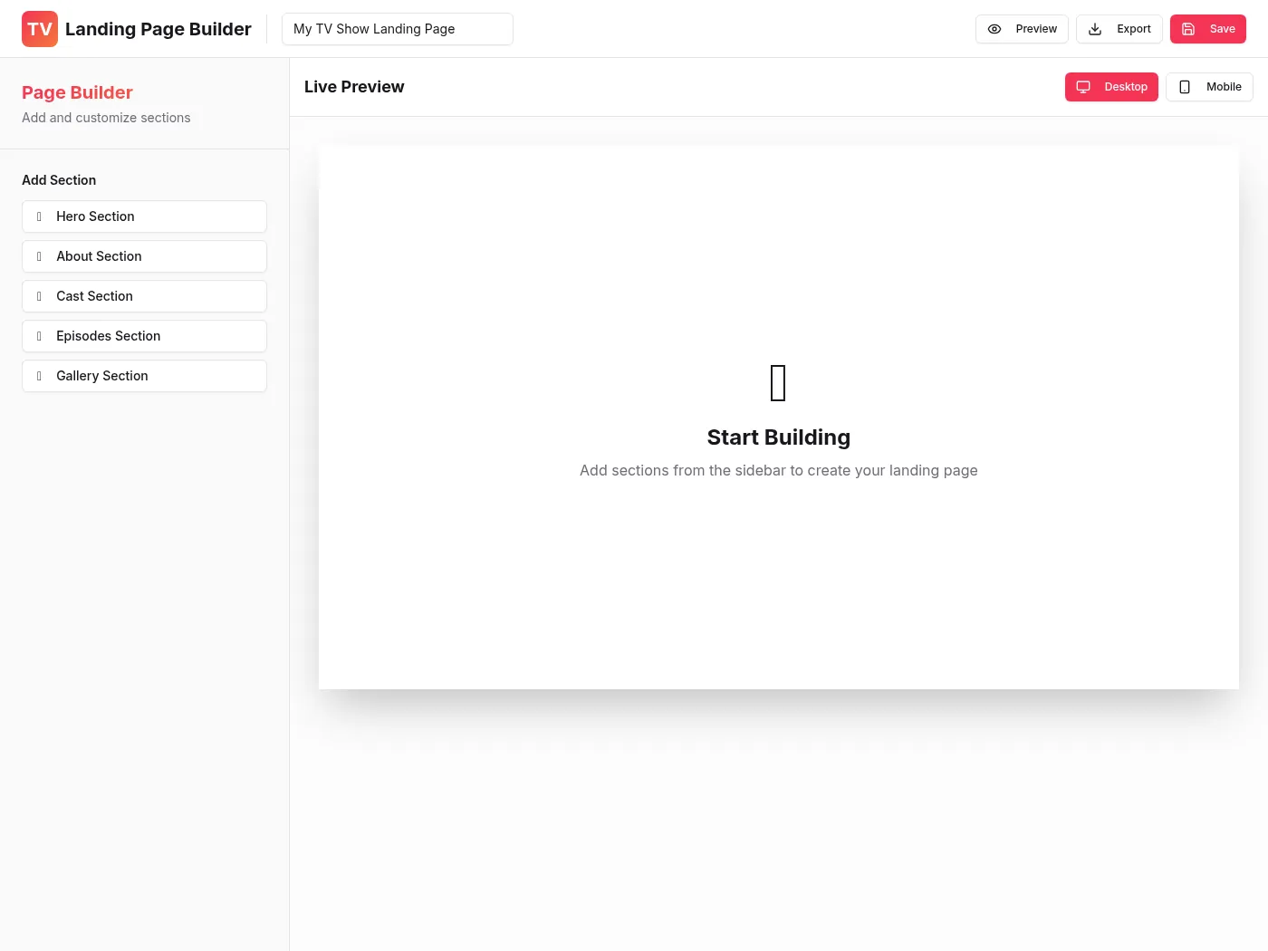 TV Program Landing Page Builder