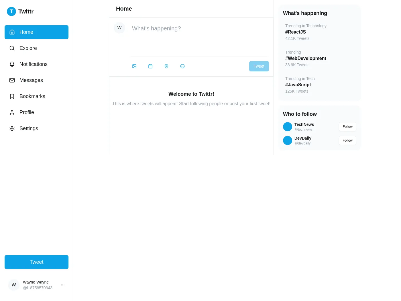 Twittr – Social Media Platform Inspired by Twitter