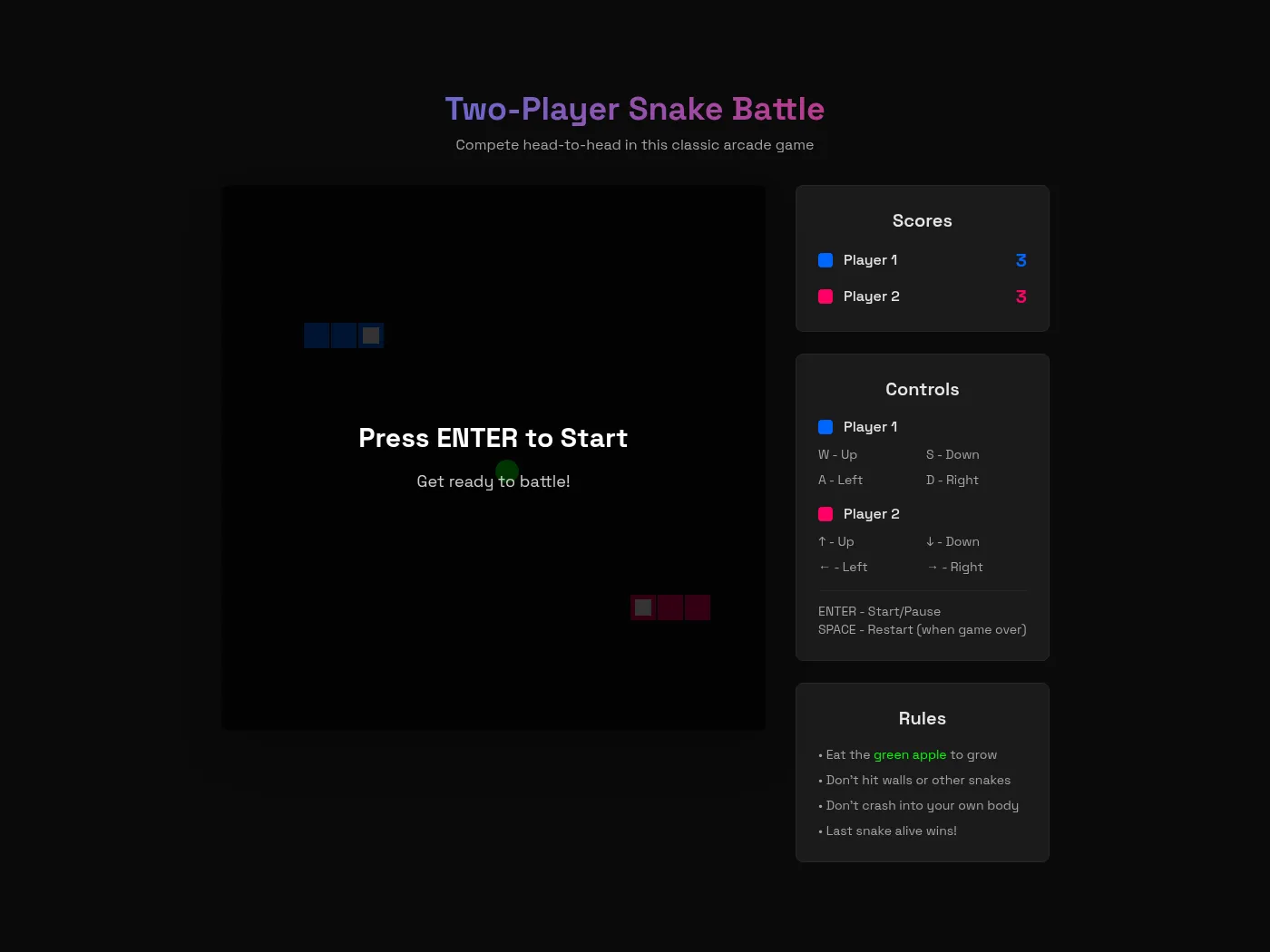 Two-Player Competitive Snake Game Web App