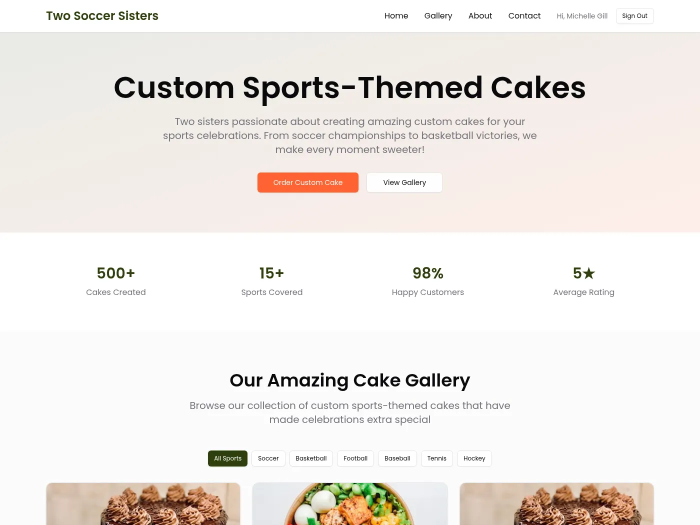 Two Soccer Sisters - Custom Sports-Themed Cakes Website