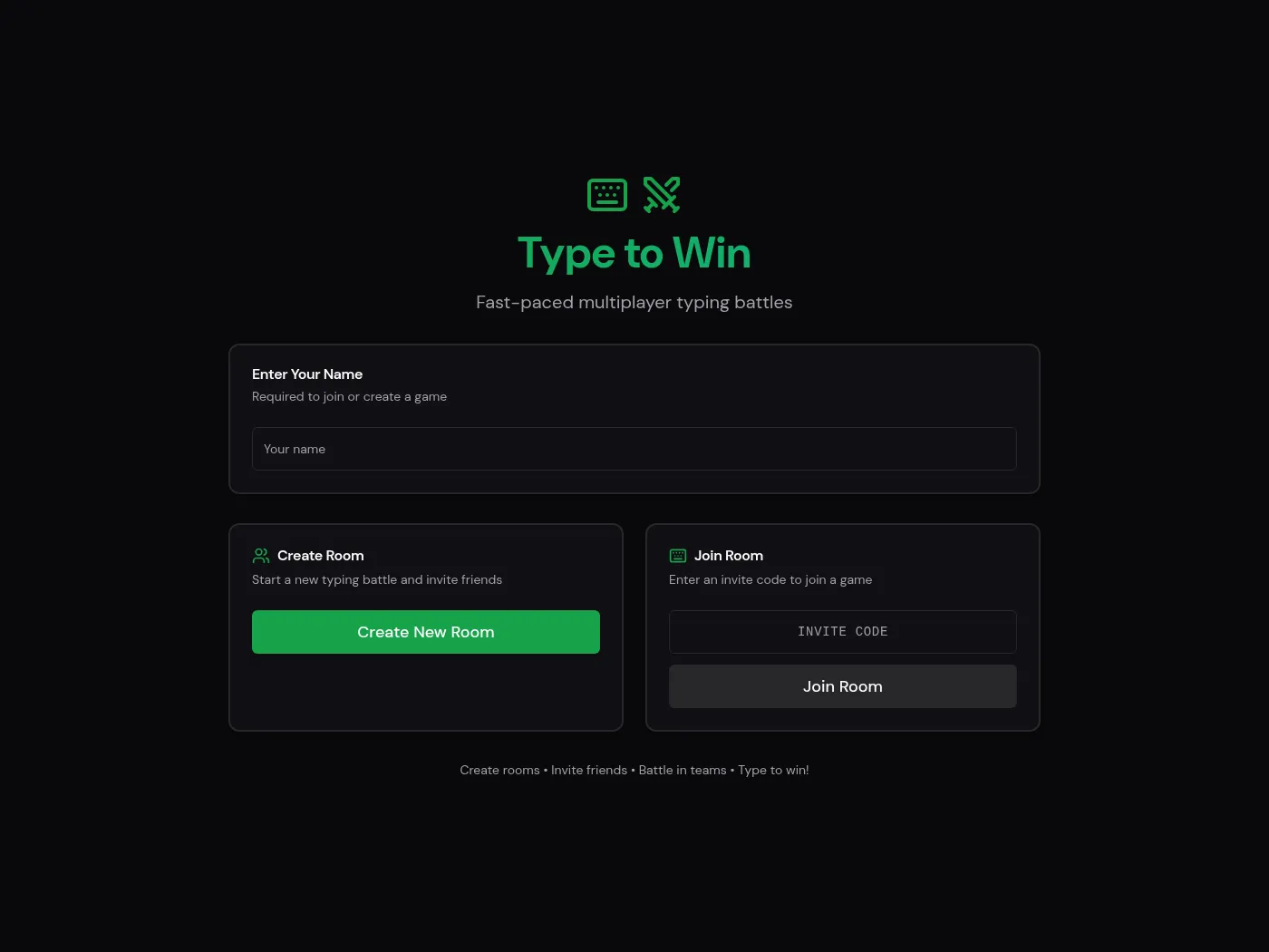 Type-to-Win Multiplayer Typing Battle Rooms