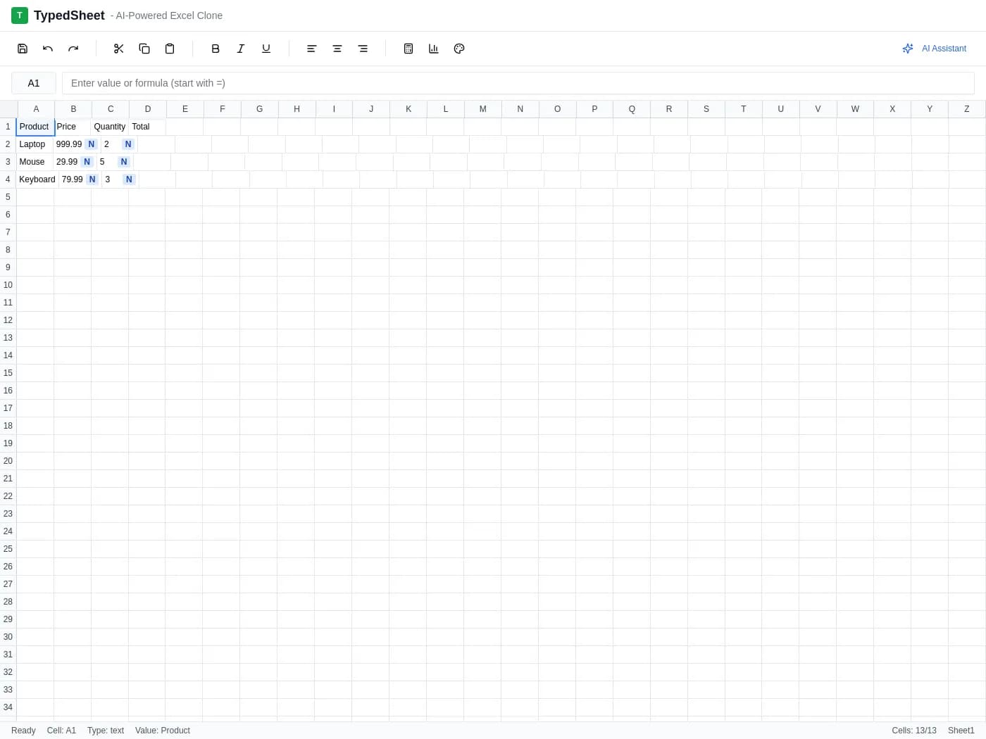 TypedSheet - AI-Powered Excel Clone
