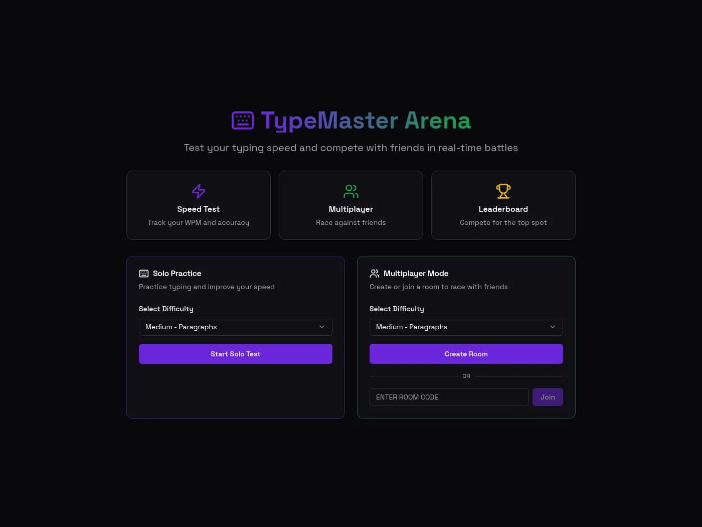 TypeMaster Arena: Multiplayer Typing Speed Challenge